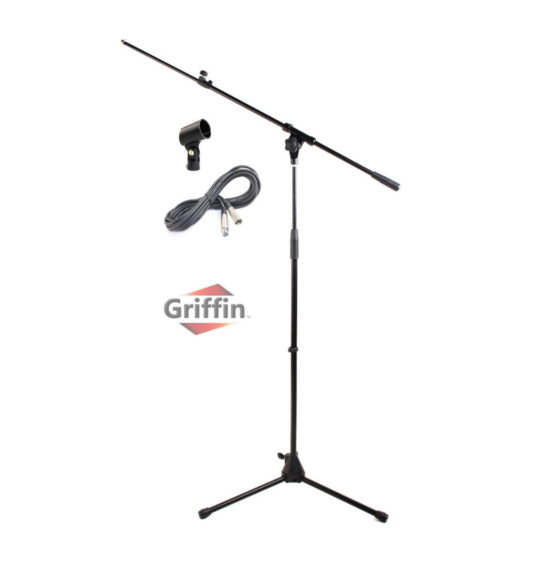 Microphone Stand with Telescoping Boom, XLR Cable and Mic Clip Package ...