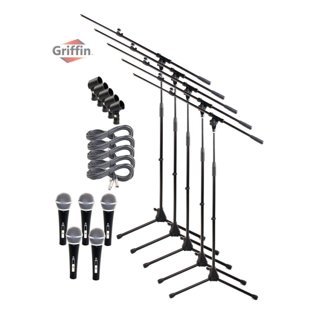 Telescoping Microphone Stand Package with Vocal Unidirectional Mics and ...
